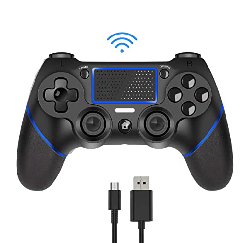 Wintek Inone Controller for PS4, Wireless Controller for PS4 / PS4 Slim / PS4 Pro, USB Controller for PC, Gamepad Joystick with Bluetooth Remote Control, Double Vibration, Audio Function(Black & Blue)