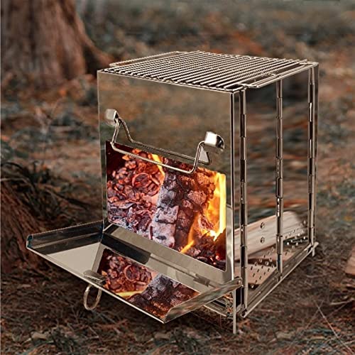 TAMYID Charcoal Grills, Stainless Steel Camping Multifunctional Mini Barbecue Rack Household Square Firewood Stove Barbecue Stove Folding Portable