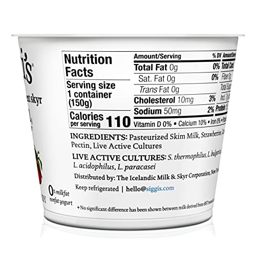 siggi's Icelandic Strained Nonfat Yogurt, Strawberry, 5.3 oz. Single Serve Cup – Thick, Protein-Rich Yogurt
