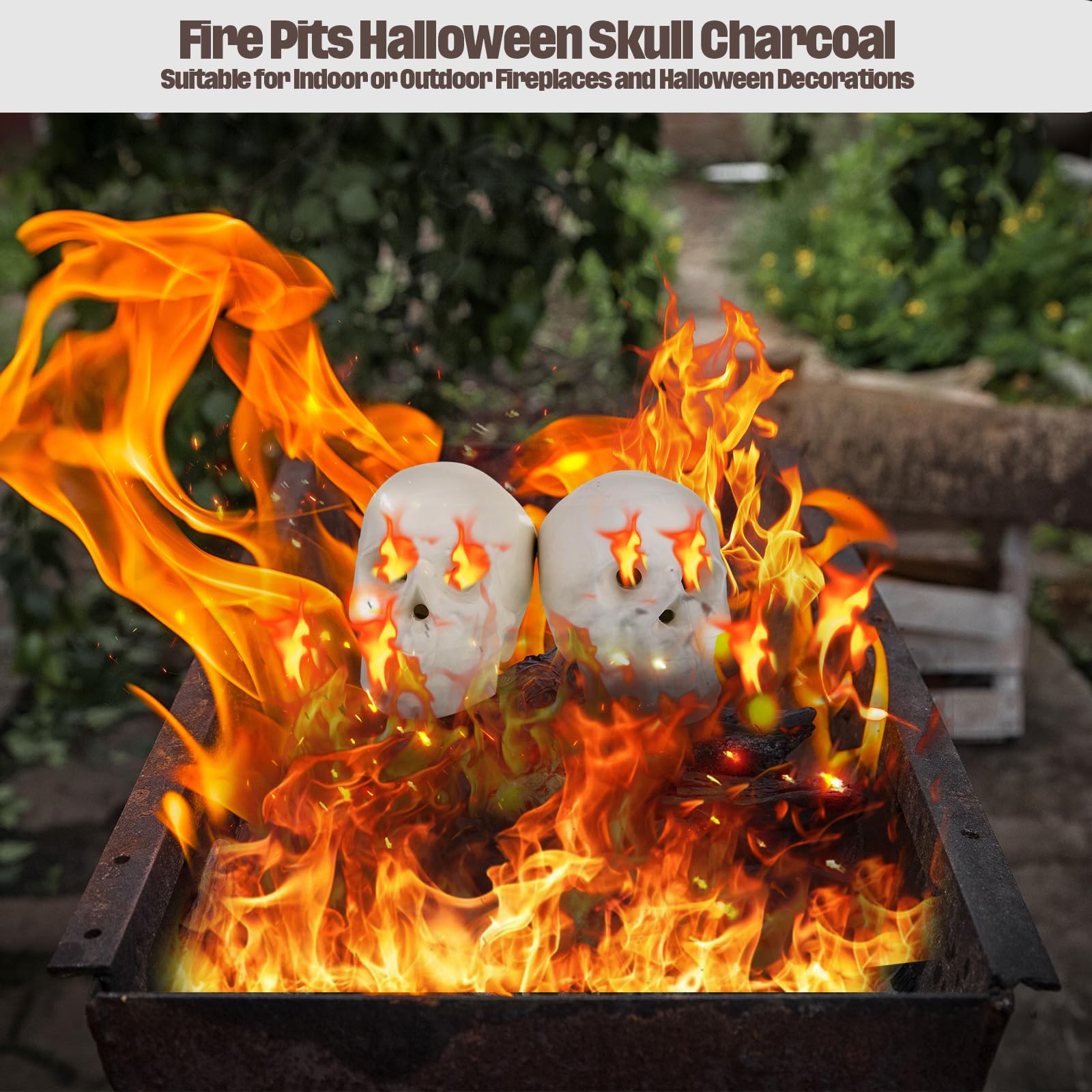 Tanlade 2 Pcs Imitated Human Skull Gas Log for Indoor or Outdoor Fireplaces Ceramic Fireproof Fire Pit Skull Log Halloween Skull Shaped Decor for Bonfire, Campfire, Fireplace, Firepit