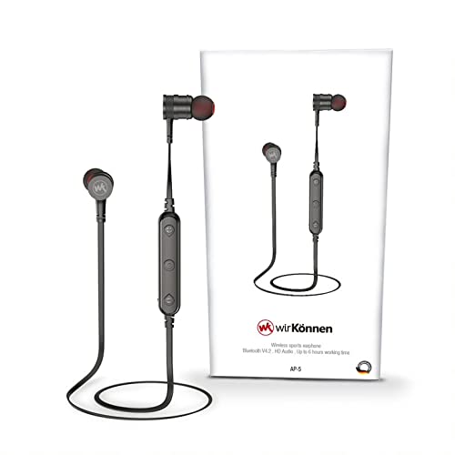 Wir Konnen Bluetooth Headphones, Wireless, IPX7, Waterproof, with Mic, Stereo, HD, Sweatproof, Gym, Running and Sport, Workout, 9-Hour Battery, Noise Canceling