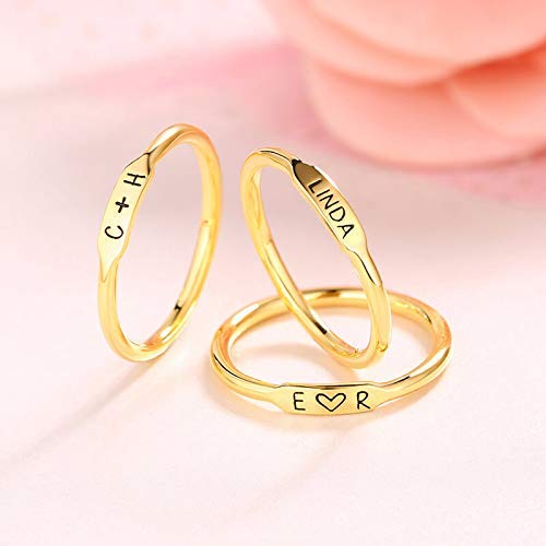 YCHZX Personalized Initial Stackable Bar Name Rings Set Engraved Family 1-6 Names Ring Sterling Silver 925/ Brass Rings for Women Men (Gold)