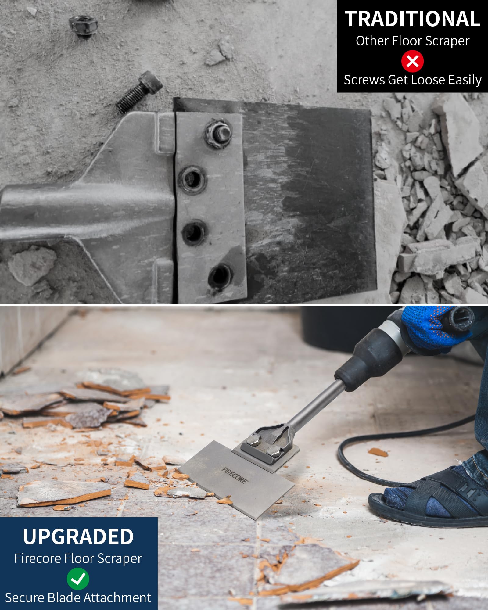 SDS Max Floor Scraper Heavy Duty, Firecore 6 Inch by 12 Inch Thinset Removal Chisel Bits for SDS Max Rotary Hammer Drill Tool, Adhesive Remover Bit for Vinyl Flooring VCT Tile Linoleum Concrete Mortar