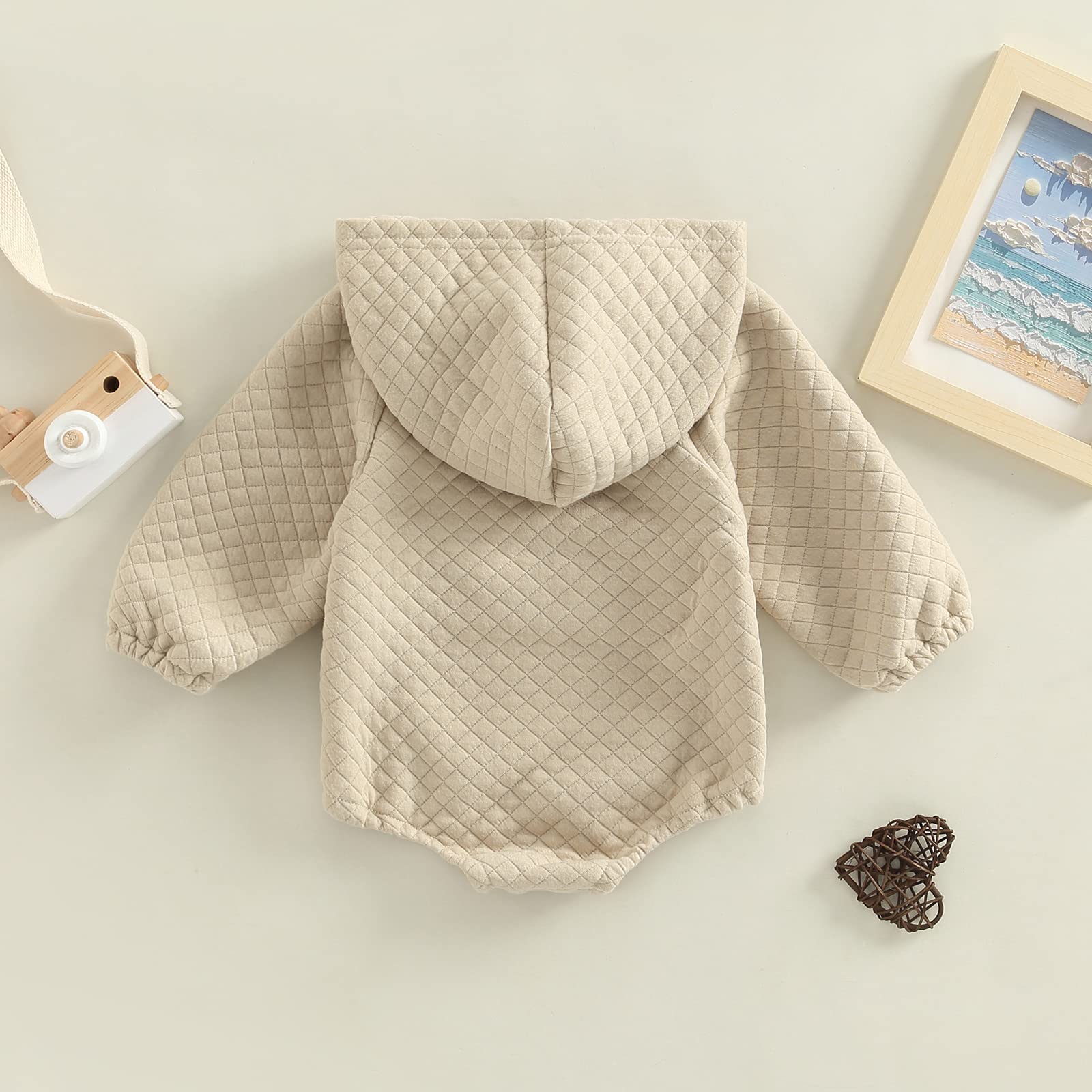 xiqaalombvt Infant Baby Girl Boy Winter Clothes Hoodie Pullover Sweatshirt Romper Solid Long Sleeve Romper Fall Outfit (Solid Khaki-Warm, 18-24 Months)