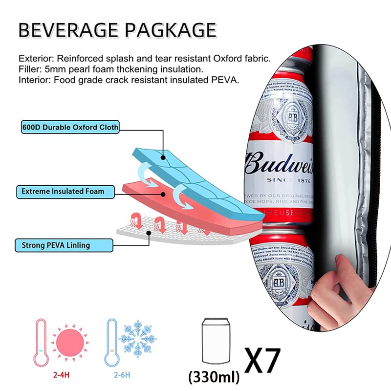 YOOMIK Beer Sleeve for Glof Bag,7-Can Insulated Cooler Sleeve Golf Cooler Bag Beer Cooler Bag for Cans Golf Bag
