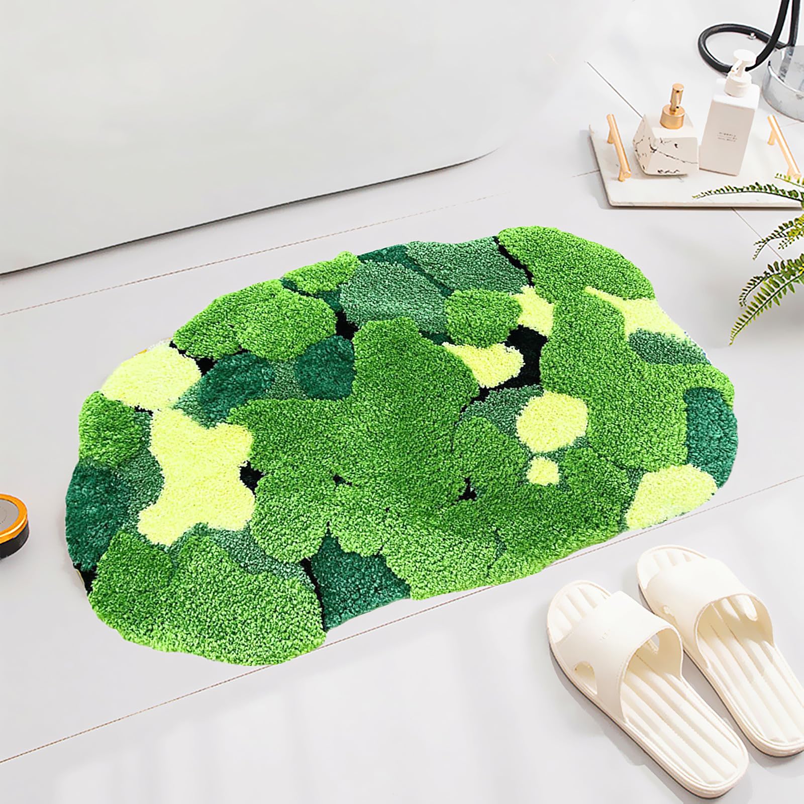 UKELER Cute Moss Bath Rug Shaggy Plush Washable Green Moss Bath Mat for Bathroom Non Slip Absorbent Bathroom Rugs for Shower, Tub, Sink, Toilet, Entry Way, 31''×20''