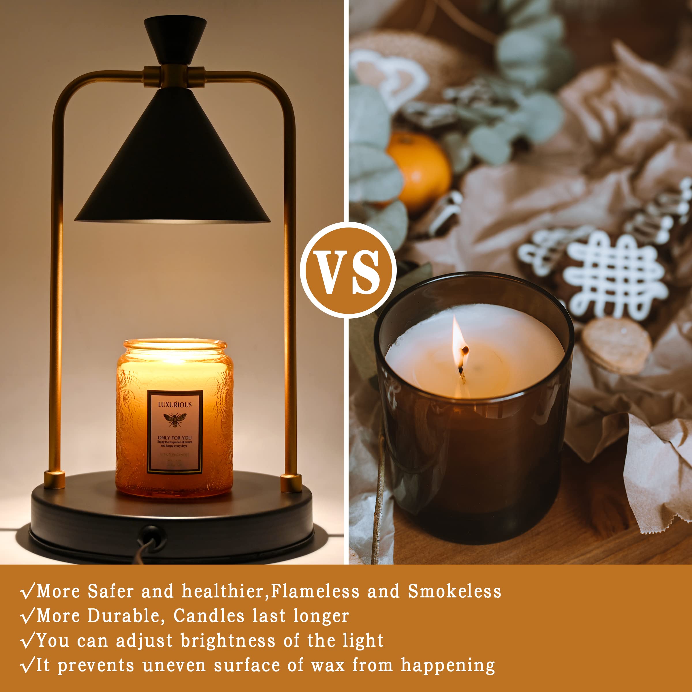 XJZJY Candle Warmer Lamp with 2 Bulbs,Electric Candle Warmer with Timer,Christmas Gifts for Candle Lovers,Dimmable Candle Lamp,Compatible with Various Candles,Candle Holders for Home Decor,Black