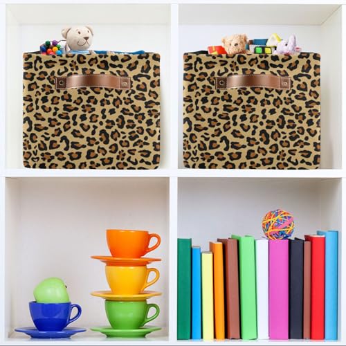 Yellow Camouflage Leopard Storage Basket Bins Foldable Decorative Storage Box Laundry Hamper Baskte Storage for Home Boys Girls Office Closet Shelf Nursery Baskets,2 pcs