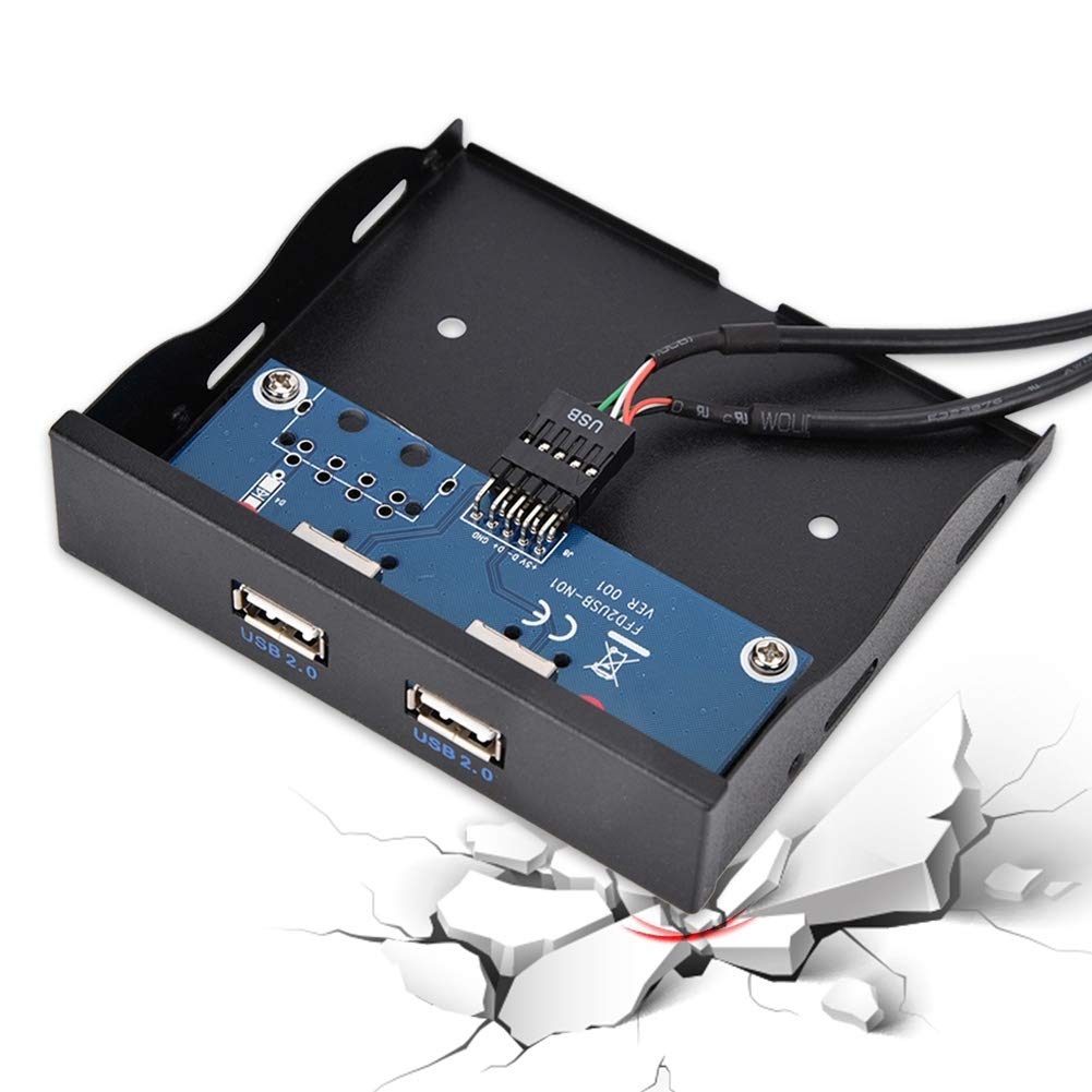 USB 2.0 Floppy Drive Front Panel,3.5 Inch USB2.0 2 Port 9-Pin Tinned Copper Wire Front Panel,Strict Accord with The Size of The Floppy Drive Interface