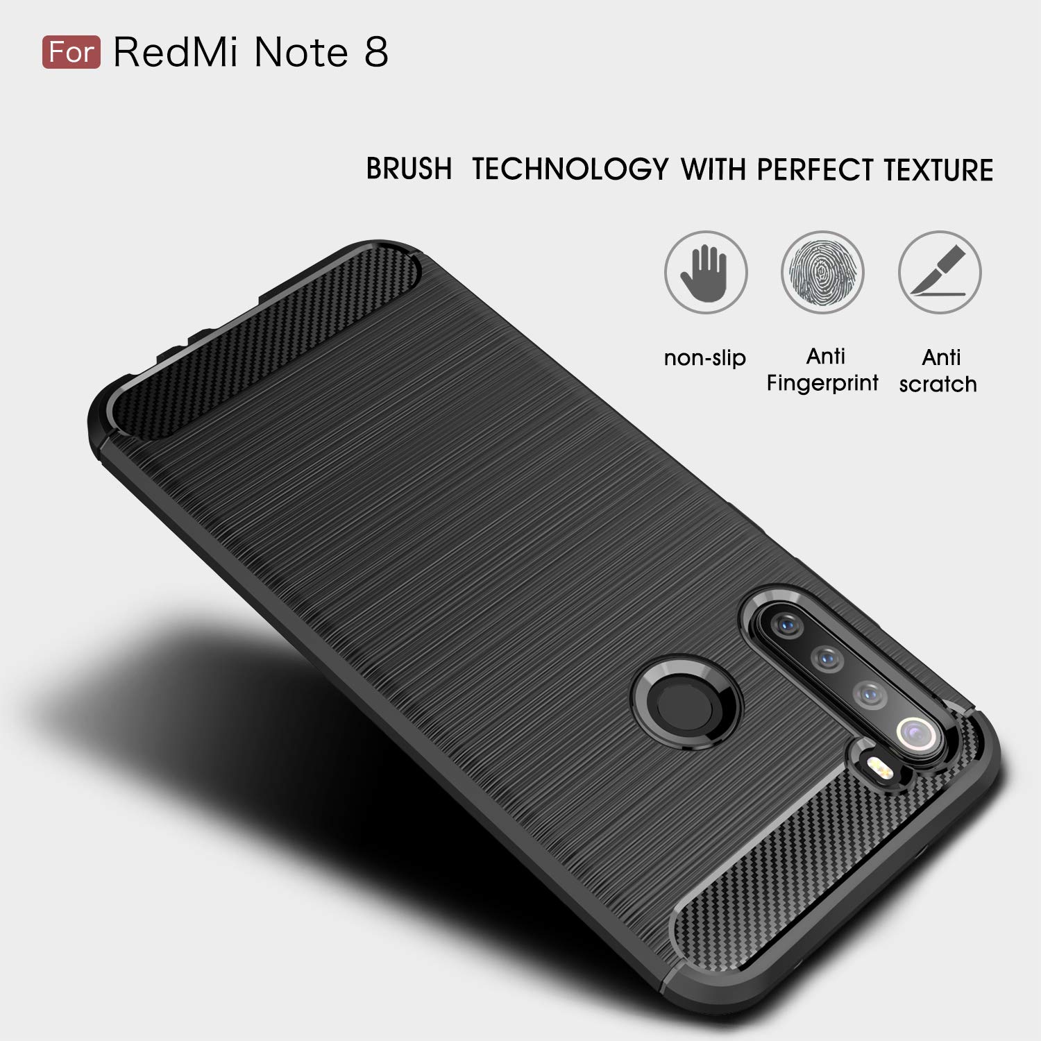 Xiaomi Redmi Note 8 Case, Silicone Leather[Slim Thin] Flexible TPU Protective Case Shock Absorption Carbon Fiber Cover for Xiaomi Redmi Note 8 Case (Navy)