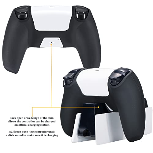 YoRHa Grip Texture Silicone Cover Skin Case for PS5 Controller x 1(Whine Red) with Pro Thumb Grips x 8
