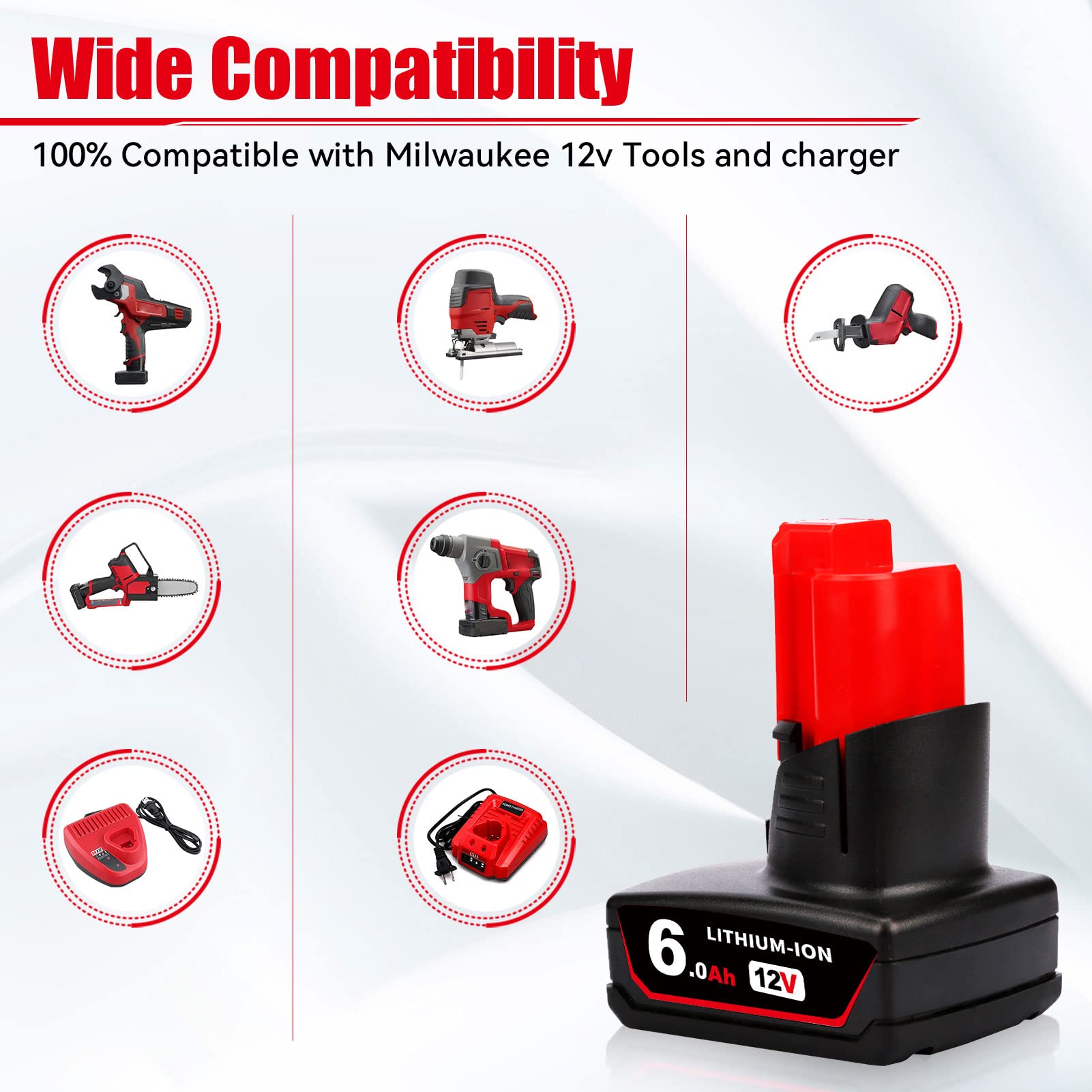 VINIDA 2Packs 12V 6.0Ah Lithium Replacement for Milwaukee M 12 Battery 48-11-2411 48-11-2420 48-11-2401 48-11-2402 48-11-2440 Compatible with Milwaukee Battery 12V Cordless Power Tools
