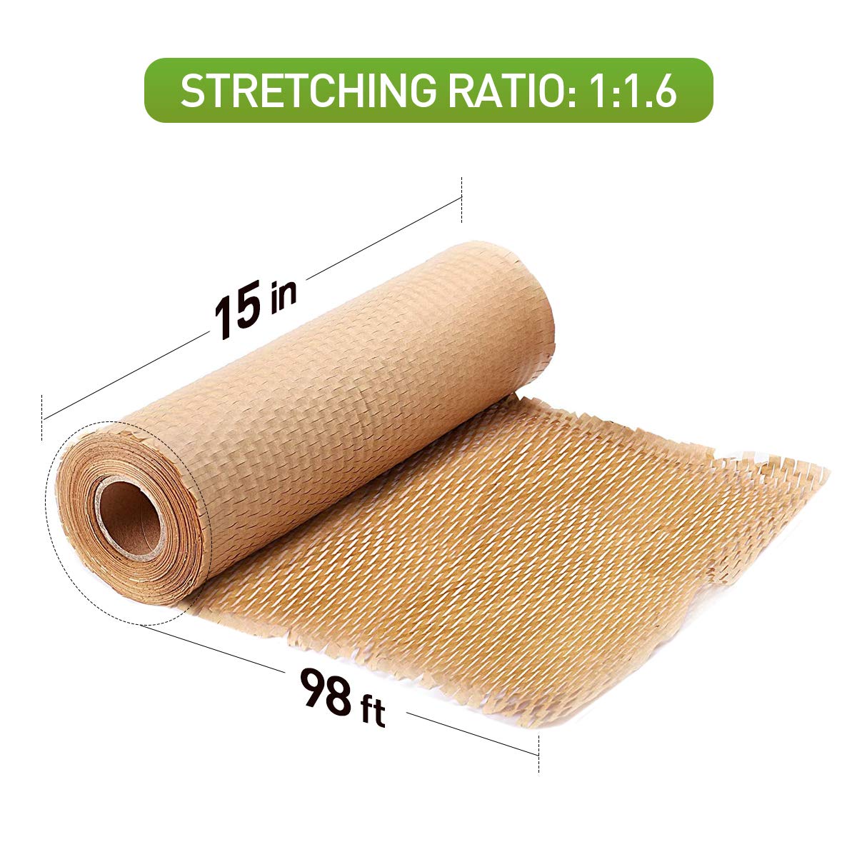 XOV Packaging Paper Honeycomb Cushioning Wrap Rolls 15x98' Eco-Friendly Black Paper Alternative to for Gift Moving Packing (Black)