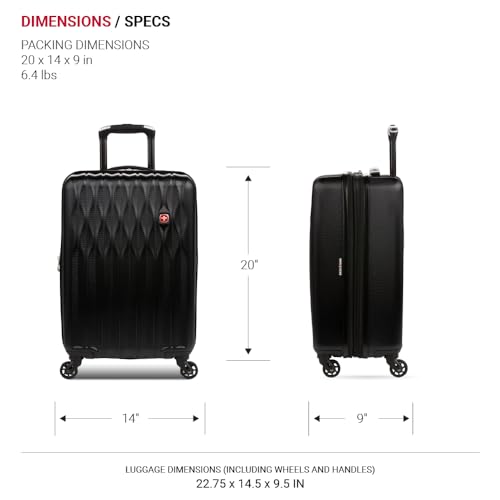 SwissGear 8018 Hardside Expandable Luggage with Spinner Wheels, Black, Carry-On 20-Inch