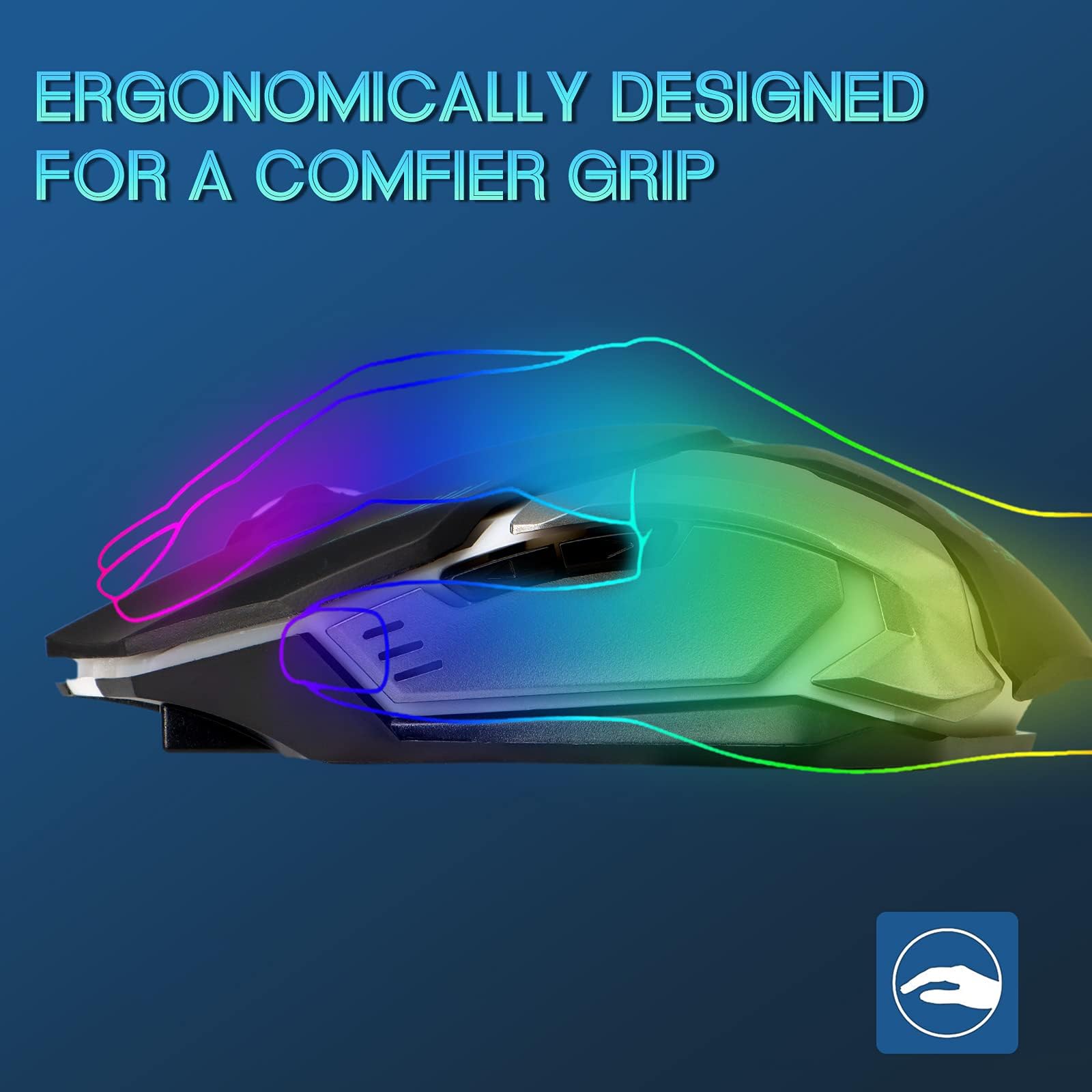 VEGCOO Wireless Gaming Mouse, Silent Click Wireless Mouse, Rechargeable Computer Mice with Colorful RGB LED Lights and 2400/1600/1000 Adjustable DPI for Laptop and Desktop (C8 Black)