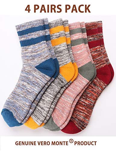 VERO MONTE 4 Pairs Womens Winter Warm Crew Socks - Colorful Cotton Socks (4311)
