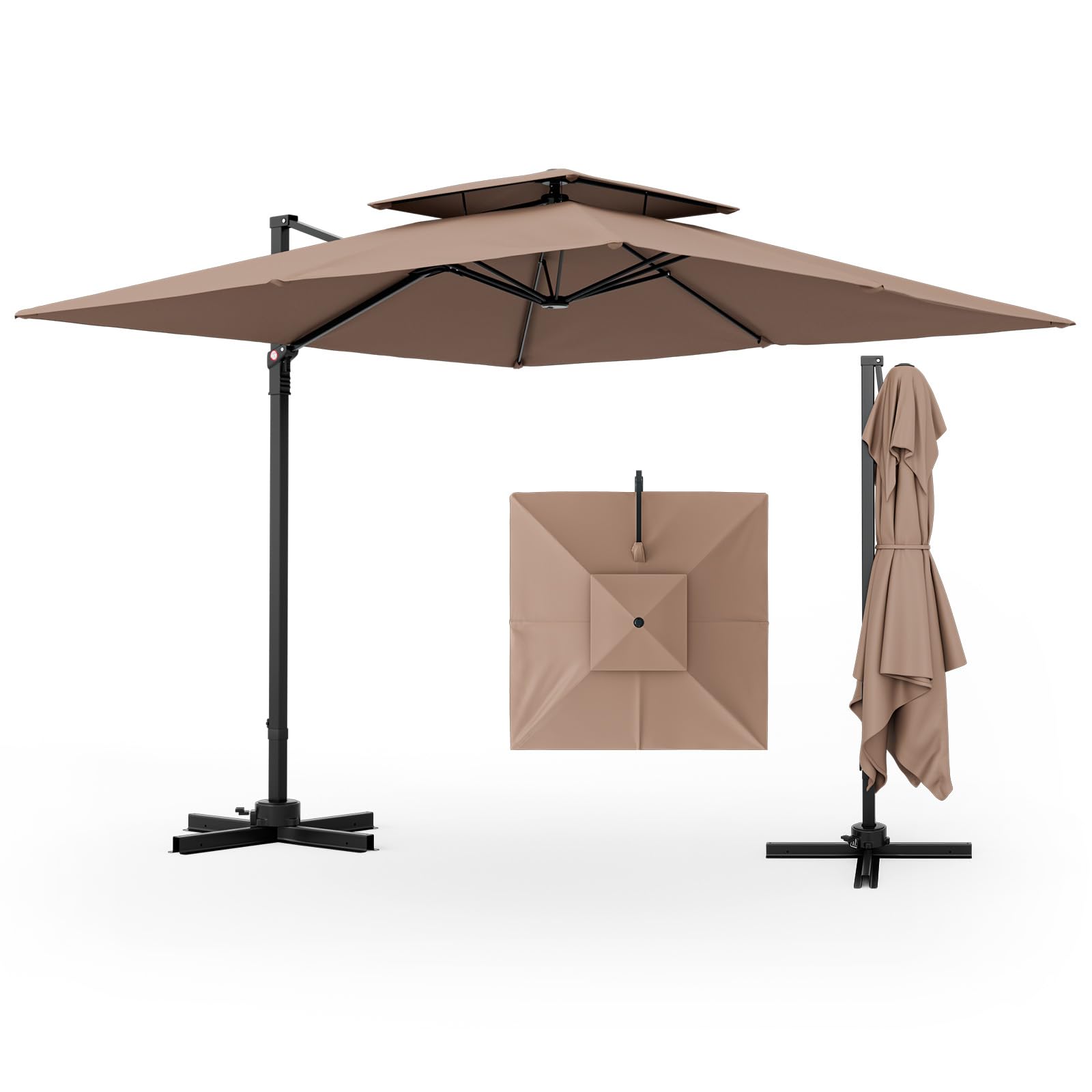 Tangkula 9.5 FT Cantilever Patio Umbrella, Outdoor Square Offset Umbrella with 360癛otation, Double Top Heavy Duty Patio Hanging Umbrella with Cross Base for Garden Deck Pool Backyard (Navy)