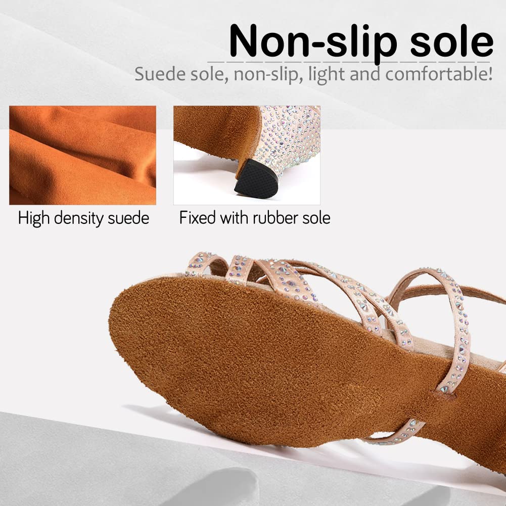 SWDZM Women's Rhinestone Dance Shoes Ballroom Latin Salsa Performance Practice Dancing Shoes,L377,Pink,Heel 2 1/3'',US 7.5