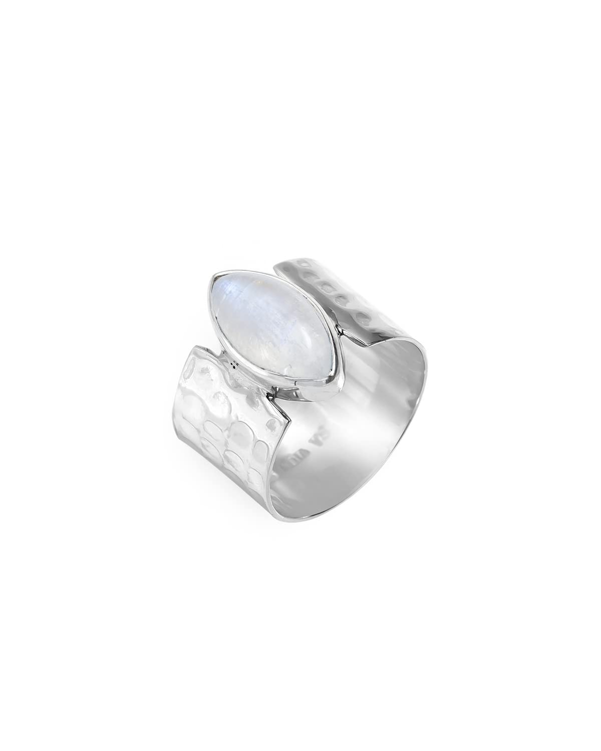 YoTreasure 7x14 MM Moonstone 925 Sterling Silver Wide Band Bold Ring (8)