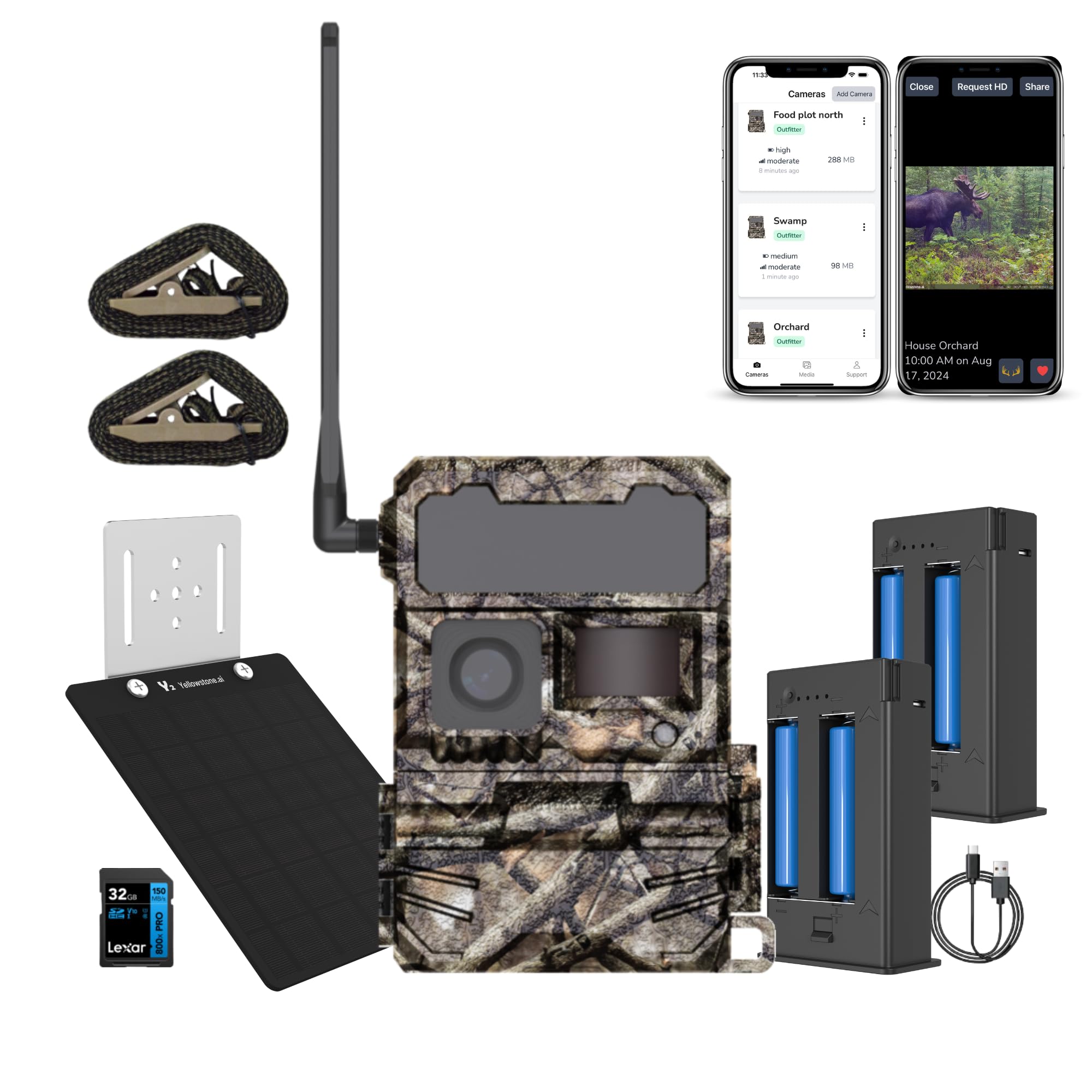 Yellowstone.ai 4G LTE Wireless Cellular Trail Camera with App for Deer Hunting & Security - Pictures & Videos On Any Phone (Verizon, AT&T, T-Mobile, Sprint & More) Includes SD Card & Strap - Wide Lens
