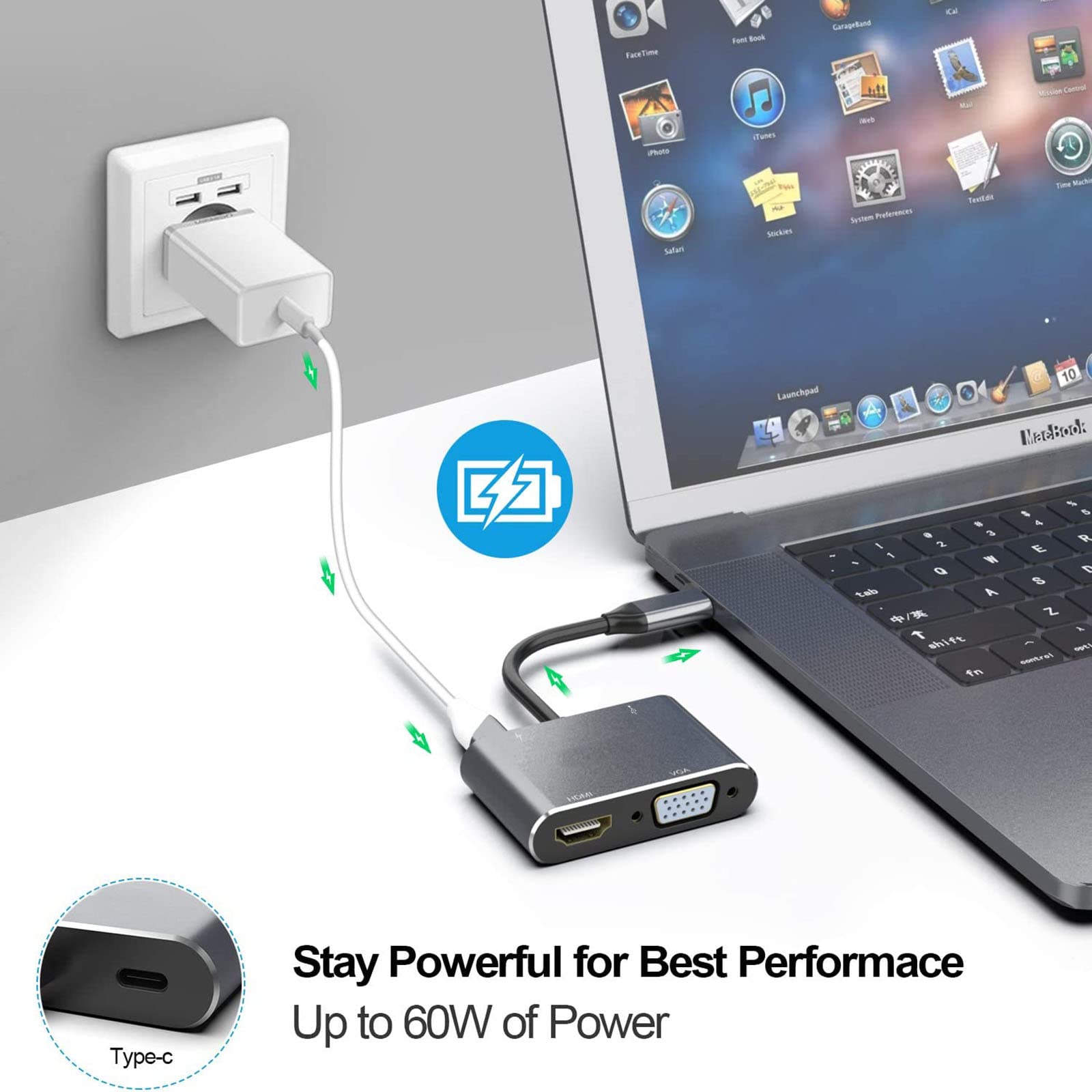USB C to 4K HDMI VGA Adapter CLDAY 4-in-1 Hub USB 3.0 OTG Charging Power PD Port Compatible for MacBook Pro/Dell XPS/Samsung Galaxy…