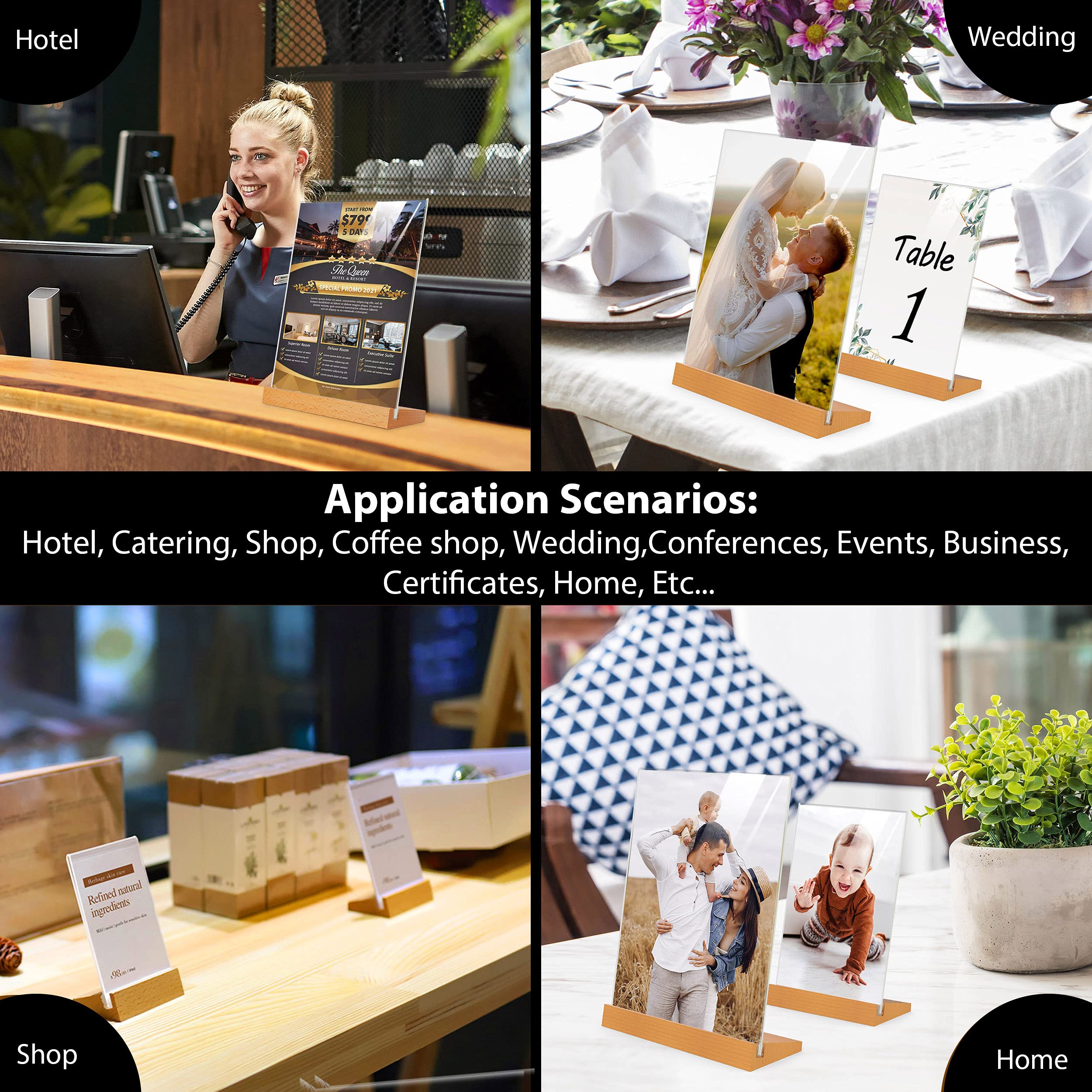 TONICEĀ® 3 Pack 5x7 Acrylic Sign Holder Slant Back Design L Shape Clear Acrylic Frames Wood Base, Table Menu Display Stand Flyer Display for Desk Display (Optional 8.5x11/5x7 Inch L/T Shape)