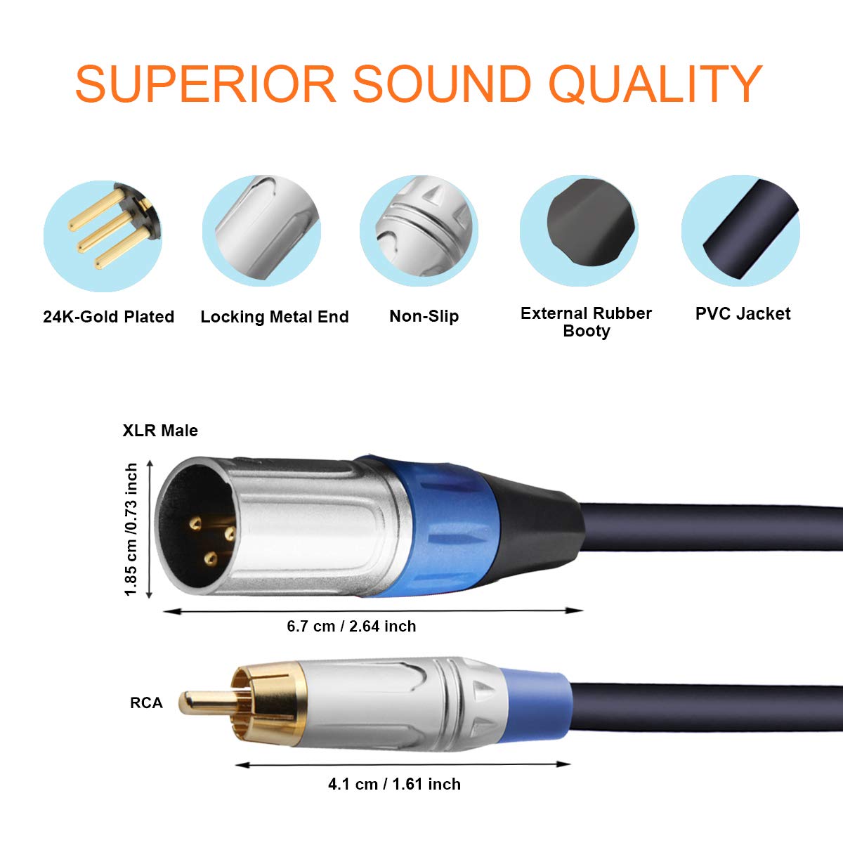 tisino Dual RCA to XLR Cable, 2 RCA to 2 XLR Male HiFi Stereo Audio Connection Microphone Cable Wire Cord Path Cable - 3.3 Feet