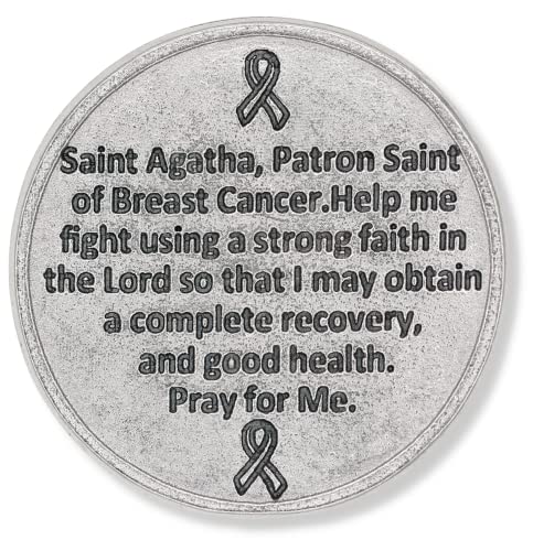St.Agatha Pocket Token Charm Coin with Prayer Catholic Christian Patron Saint Breast Cancer
