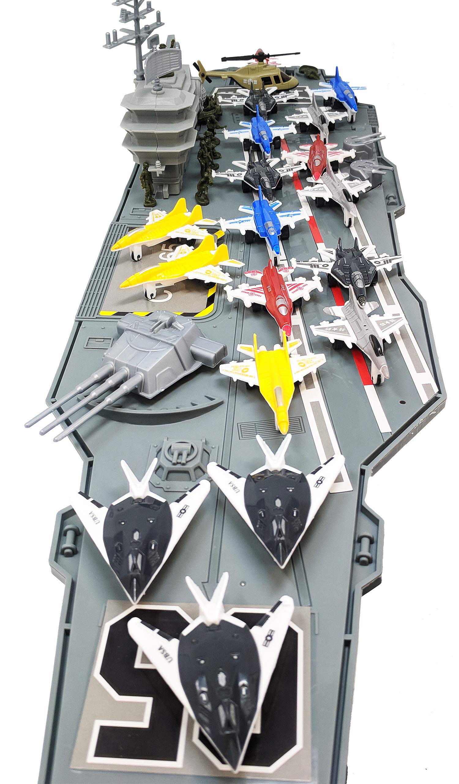 Toy Aircraft Carrier Ship with Warplanes and Submarine Combo, Includes 18 Fighter Jets Torpedo