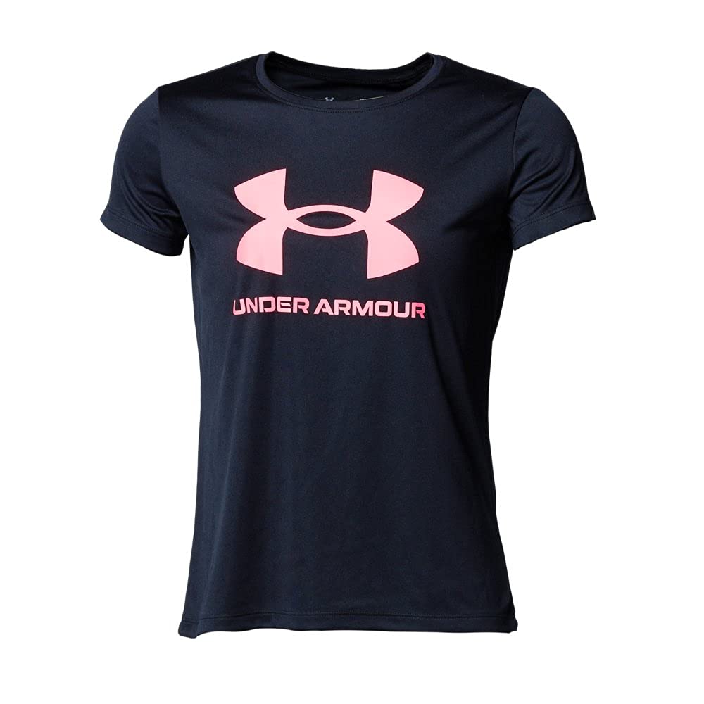 Under Armour Girls Tech Sportstyle Big Logo Short Sleeve T-shirt, Black (002)/Cerise, Youth X-Large