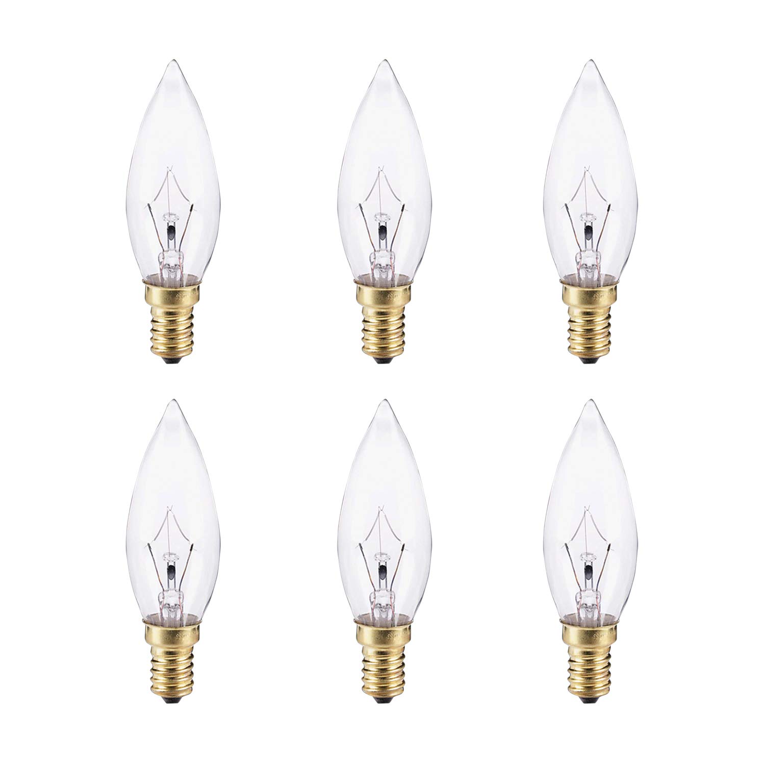 Xtricity 60W B9 Incandescent Clear Chandelier Light Bulb, Torpedo Tip, E14 European Base, 600 Lumens, Dimmable, 130V, (6 Pack)