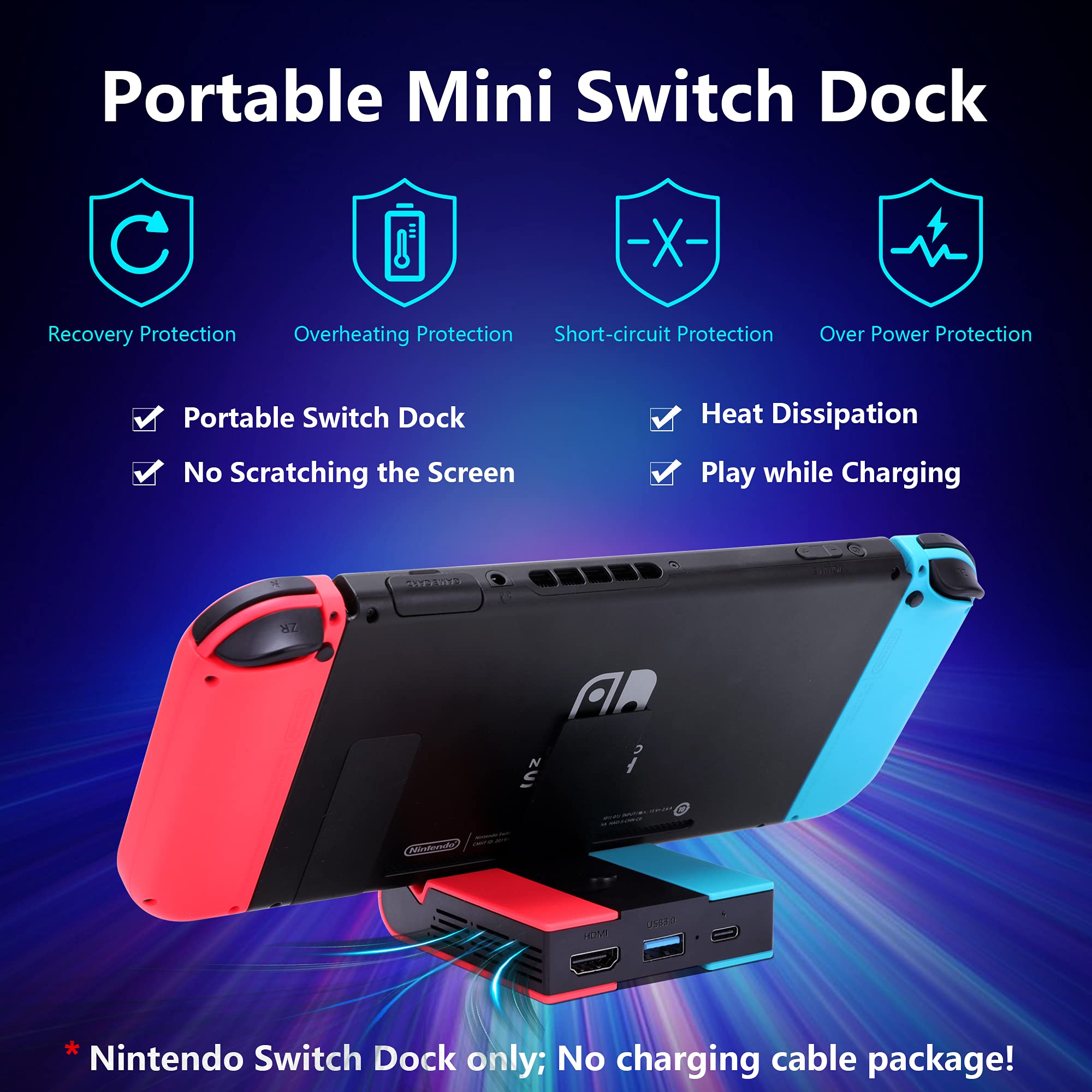 Volantech Switch Dock for Nintendo Switch, TV Docking Station Switch Dock Replacement Foldable TV Dock Station Portable with 4K HDMI TV Adapter and USB 3.0 Port