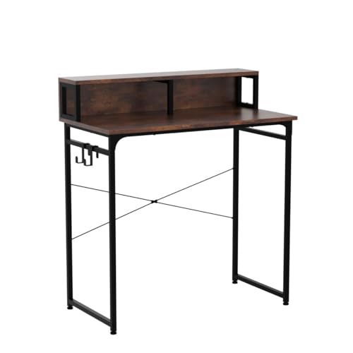 TEAMIX 32 inch Computer Desk with Shelf Study Writing Home Office Desk with Monitor Stand Vanity Table Mini Laptop Desk with Hooks 3D Printer Stand