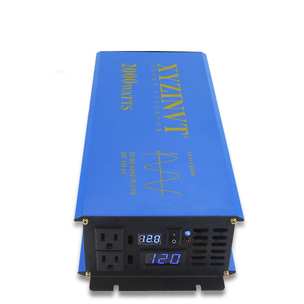 XYZ INVT 2000 watt 2kw Pure Sine Wave Power Inverter dc 12v to ac 120v with LED Display and Wireless Remote Controller for RV Car Off-Grid Solar System (2000w 12v RC)