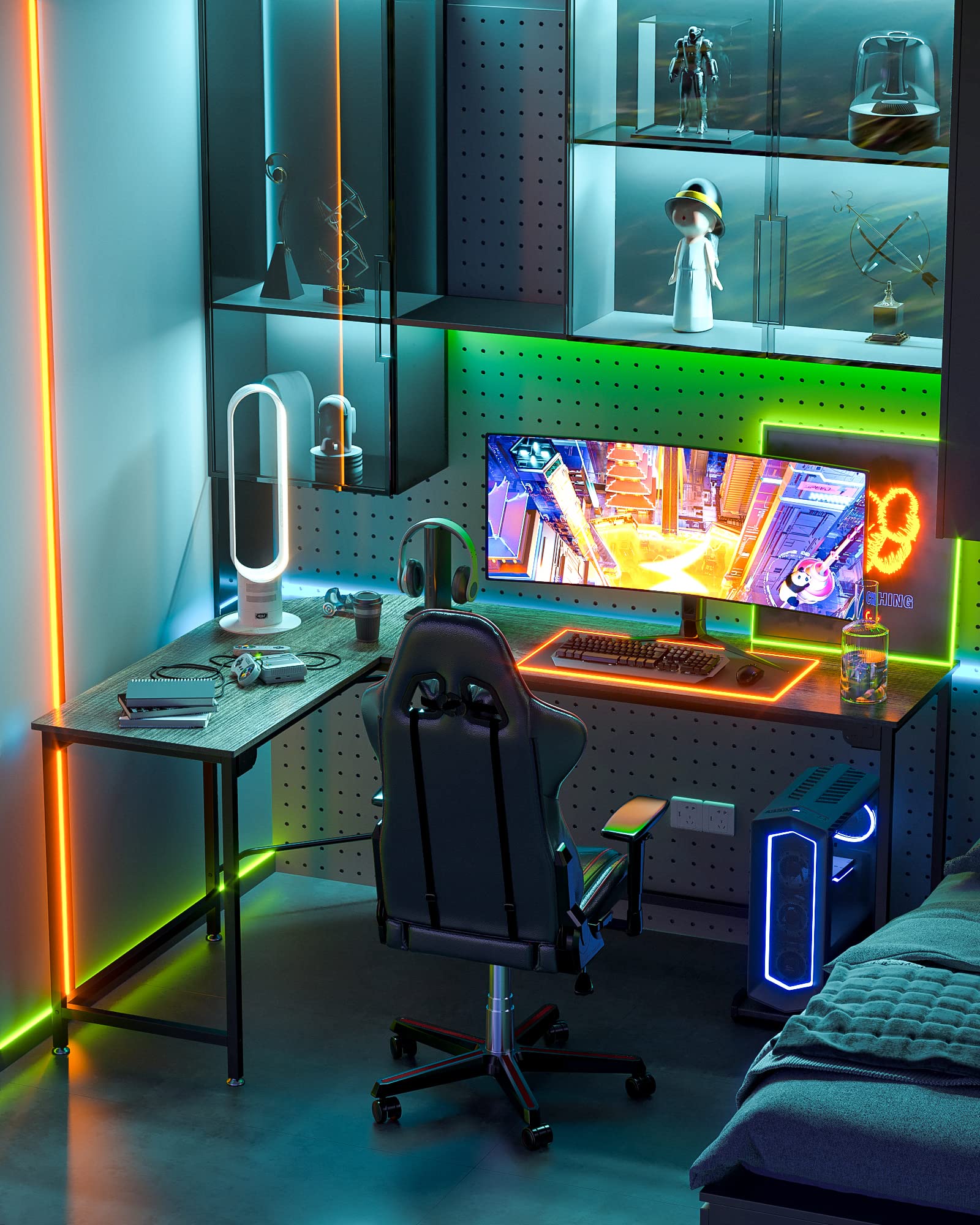 Teraves Modern L-Shaped Desk 58'' Corner Computer Desk Home Office Study Workstation Wood & Steel PC Laptop Gaming Table