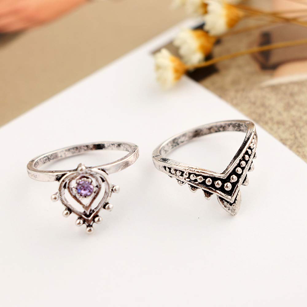 YERTTER Boho Gem Stacking Rings Set Gemstone Joint Knuckle Ring Set Vintage Mid Rings for Women and Girls (7pcs Purple)