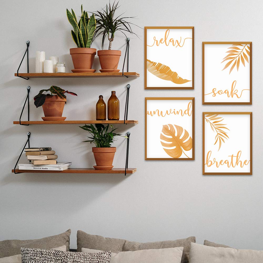 Terracotta Bathroom Decor - Relax,Soak,Unwind,Breathe Leaves Wall Art - Set of 4 8 x 10 Unframed Prints - Yoga Studio Art - Spa Decorative Photos - Home, Office, Classroom,Dorm Palm Tree Leaf Monstera