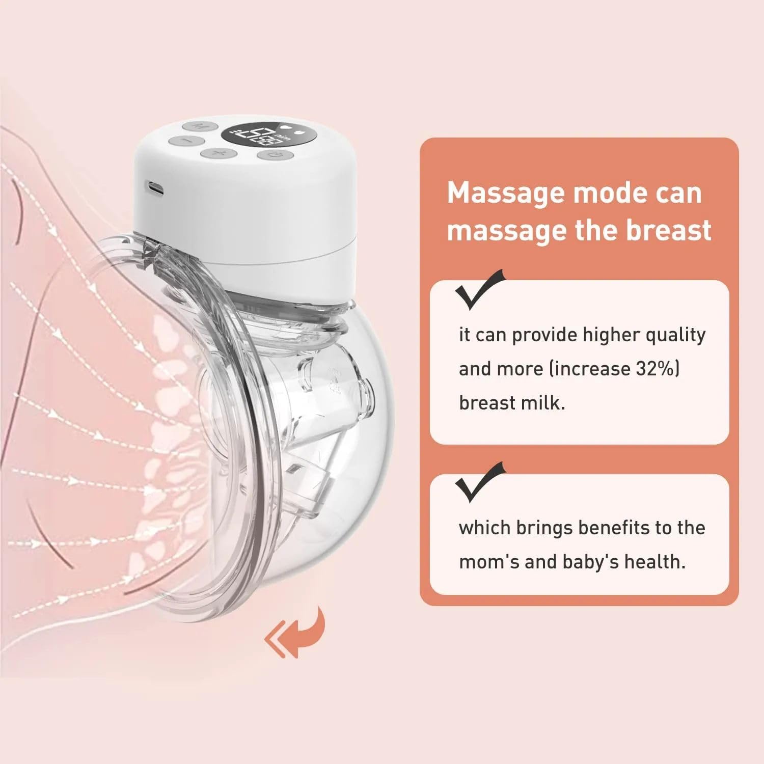 Upgraded Hand Free Breast Pump Wireless Wearable Breast Pump Low Noise & Painless Massage Function 24mm (2 Pack)