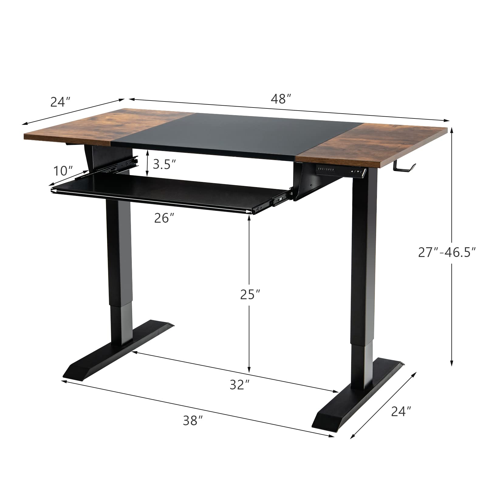 Tangkula Standing Desk with Keyboard Tray, Height Adjustable Electric Sit Stand Desk with Splice Board, Anti-Collision Technology & 2 Hooks, 48 x 24 Inch Stand Up Workstation for Home Office