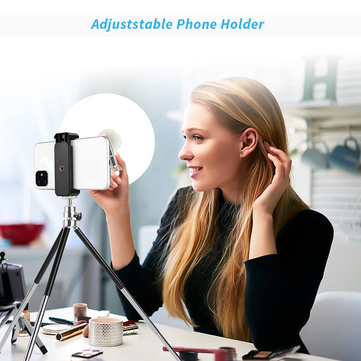 Tripod for Phone and Webcam, 4-9 inch Extendable Phone Webcam Tripod Stand with Phone Holder, (2rd Generation,Double-Layer), Lightweight Mini Tripod
