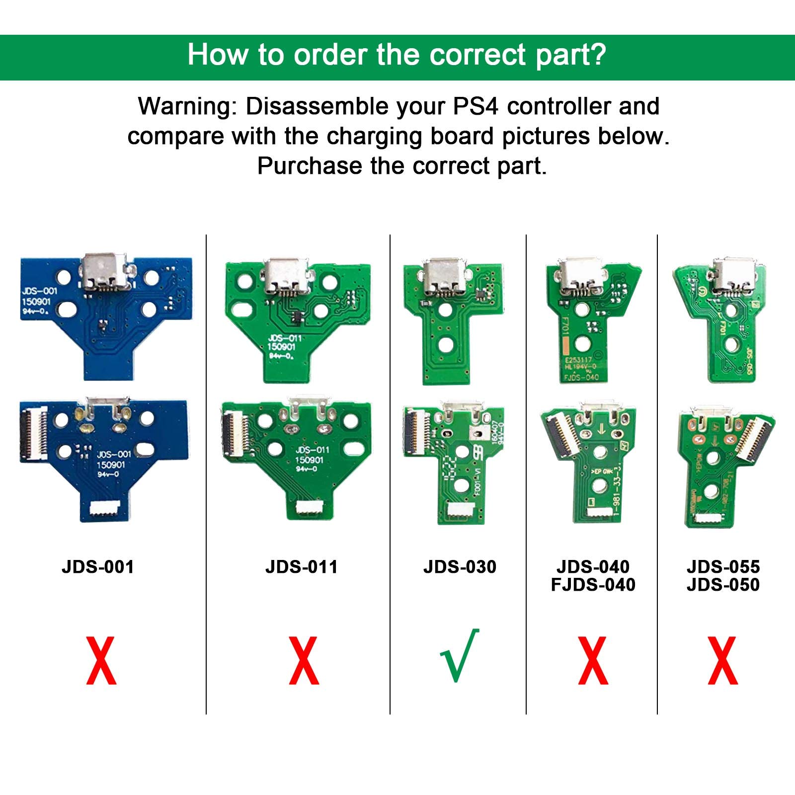 Rinbers® USB Charging Port Charger Socket Circuit Board JDS-050 FJDS-055 for Sony PlayStation PS4 5th Gen Controller with 12 Pin Cable