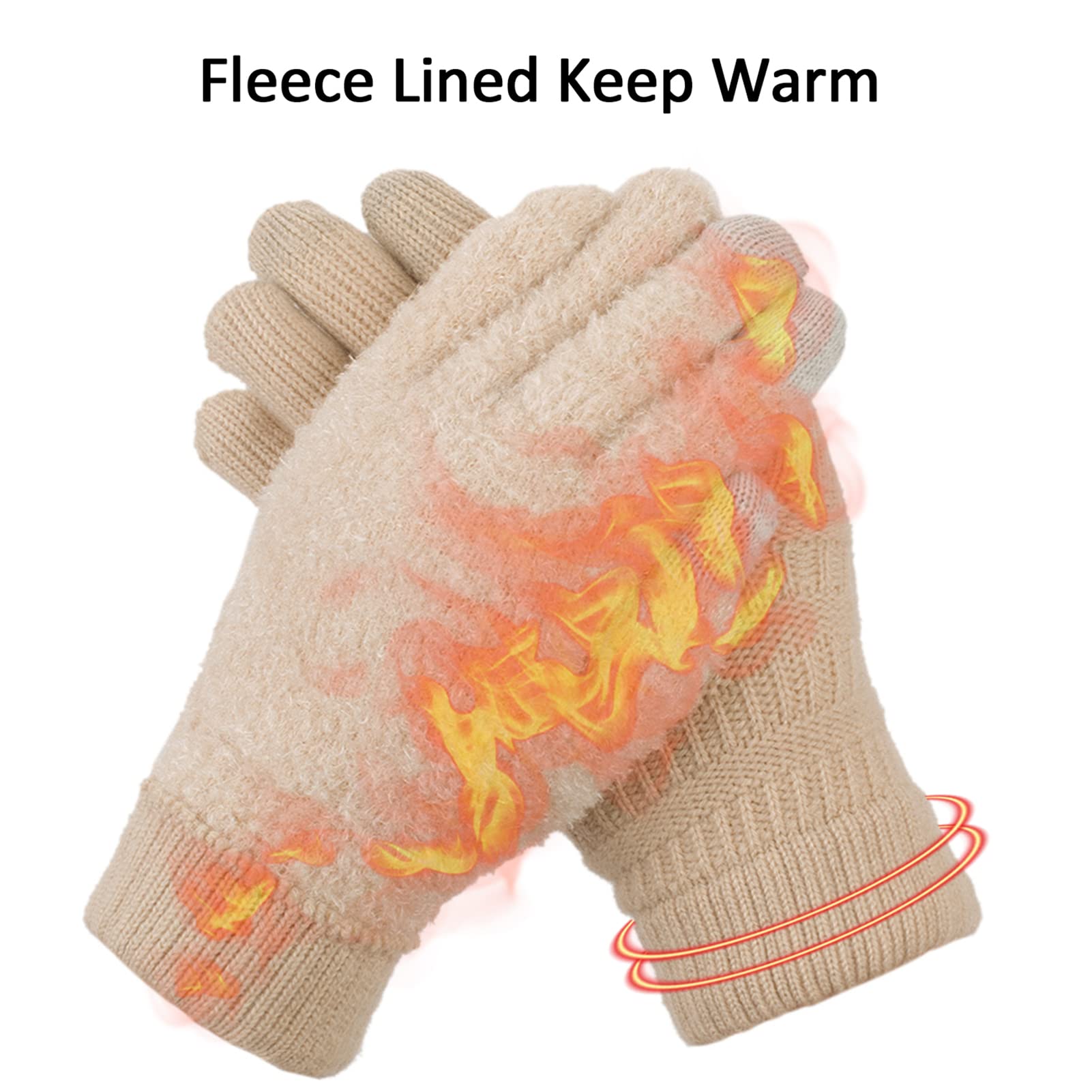 ViGrace Womens Winter Touchscreen Gloves Cable Knit Warm Lined 3 Fingers Dual-layer Touch Screen Texting Thermal Glove for Women