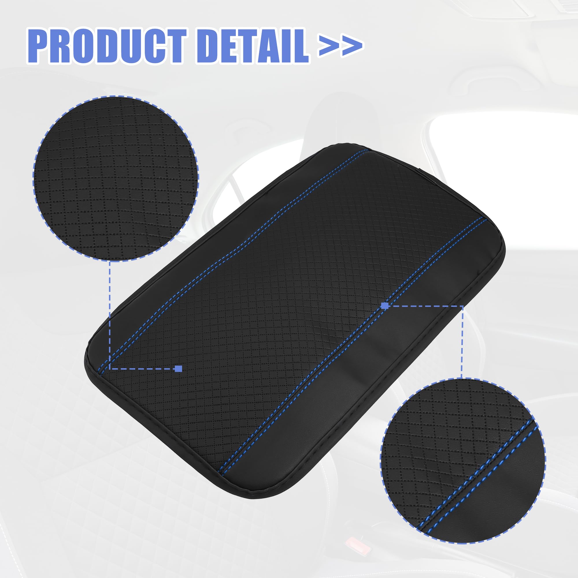 X AUTOHAUX 12.60"x7.68" Universal Car Center Console Lid Armrest Cushion Seat Box Cover Pad PU Leather Black Blue