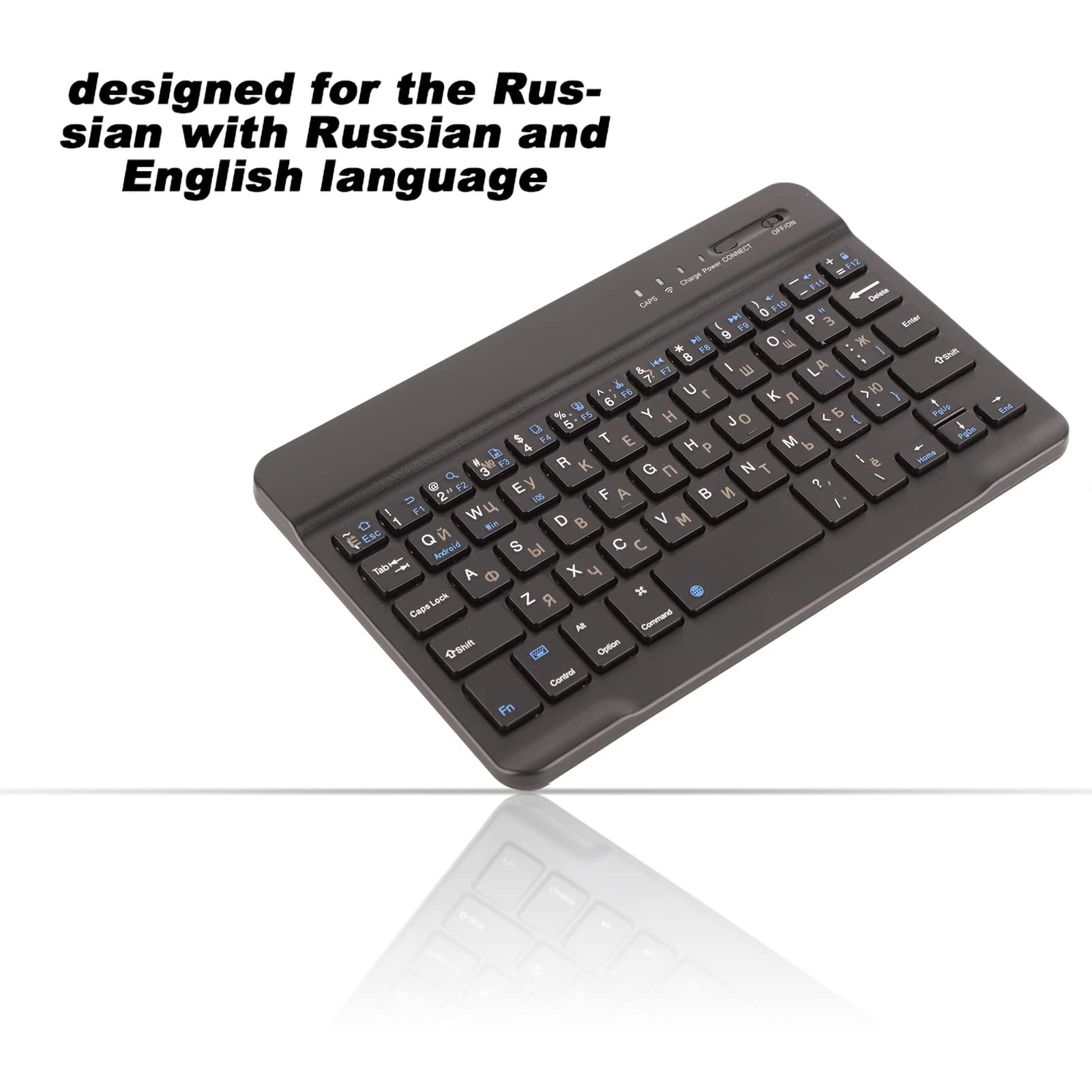 Tosuny USB Keyboard with Russian English, 7 Inch Rechargeable Thin Wireless Computer Keyboard, Bluetooth Keyboard for Andriod for Win for iOS