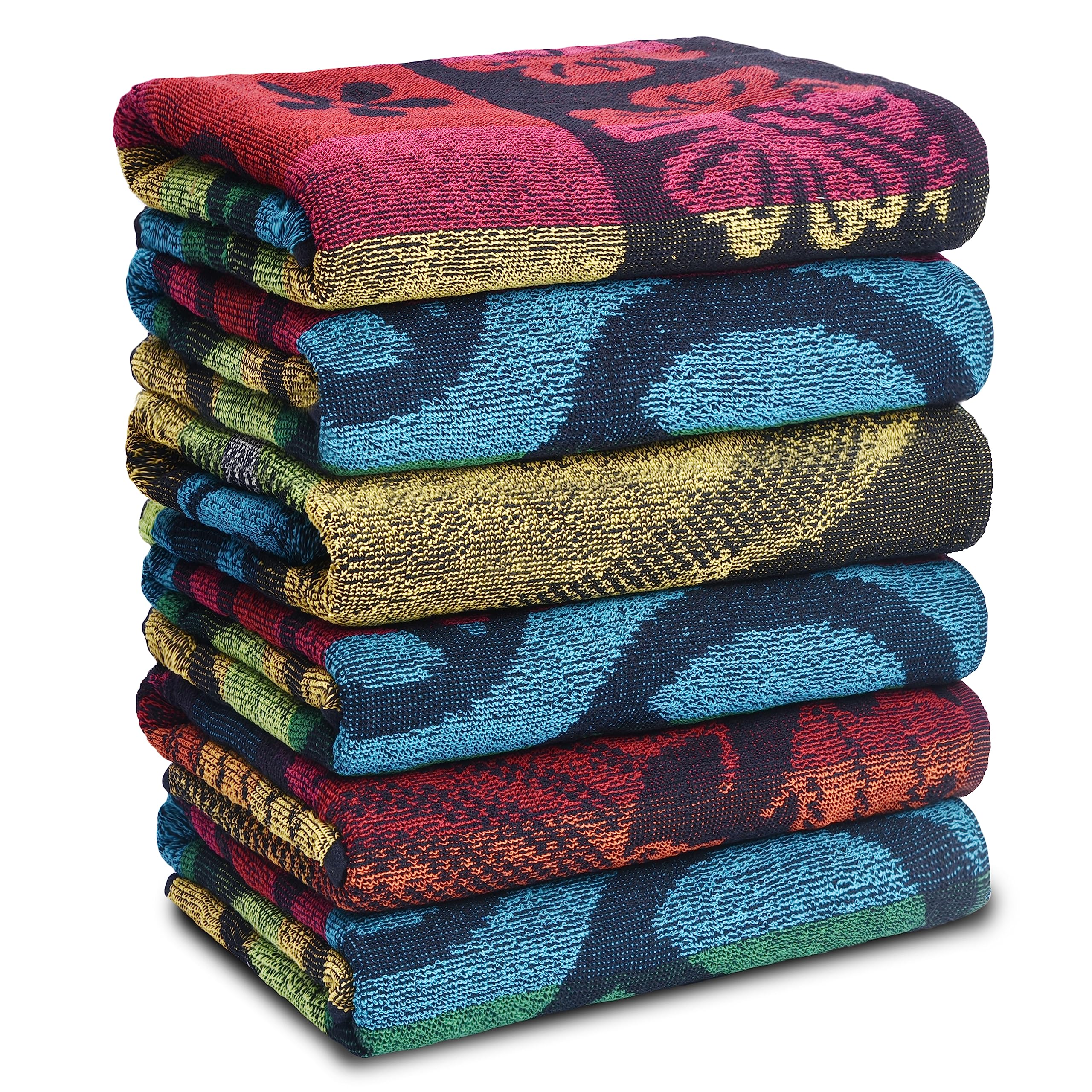 Terry Multi Towel and Hotel Pool Towel | Soft Oversized Towel Pack of 6 Pieces Extra Large (30 X 60 inches) (Assorted Designs)