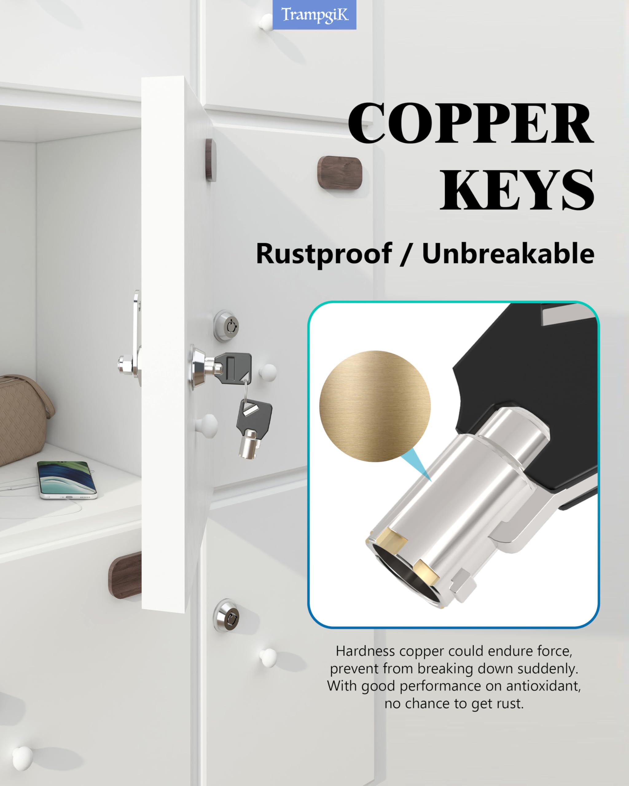 Trampgik RV Storage Locks, 1 1/2” Camper Compartment Storage Door Locks with Keys, for RV Camper Travel Trailer,Drawer Cabinet Toolcart Storage, 1 1/2 Inch 5 Locks with 10 Keyed Alike, Chrome