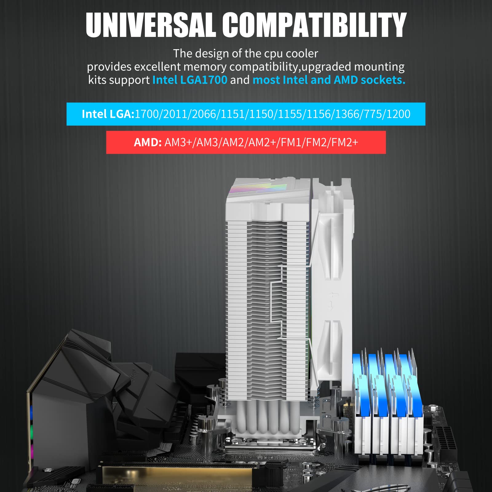 upHere Black CPU Air Cooler,5 Heat Pipes,120mm PWM Processor 180W TDP Fan for AMD Ryzen AM4 Universal Socket/Intel LGA115X