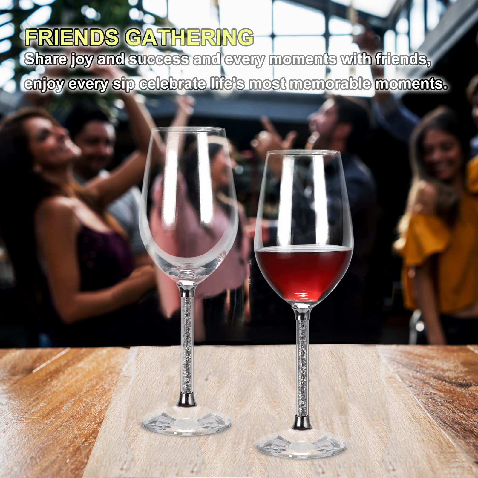 sugarchef Wine Glasses 2 Pieces Long Stem Filled with Crystals Elegant Wine Glasses for Home,Wedding, Parties, Anniversary (Silver)