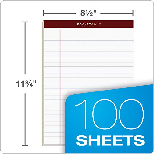 TOPS Docket Gold Writing Pads with 100 Sheets, 8-1/2" x 11-3/4", White Paper, Perforated, Legal Rule, 100 Sheets, 2 Pack (63998)