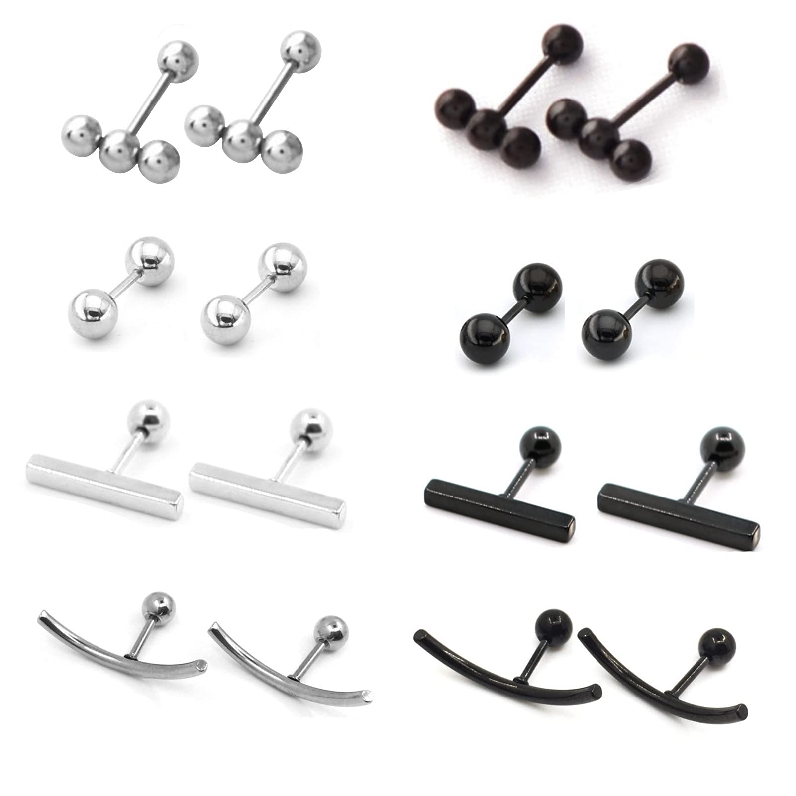 Tragus Cartilage Stud Earrings Helix Tragus Earrings for Women Barbell Piercing Body Jewelry Set (Set B)